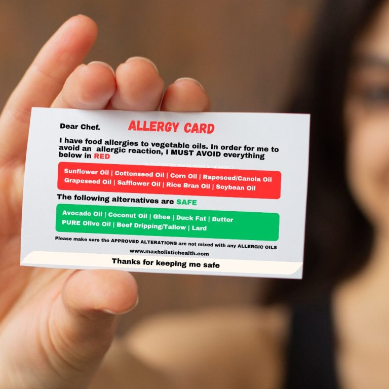 Vegetable Seed Oil Allergy Card (Download) - Max Holistic Health